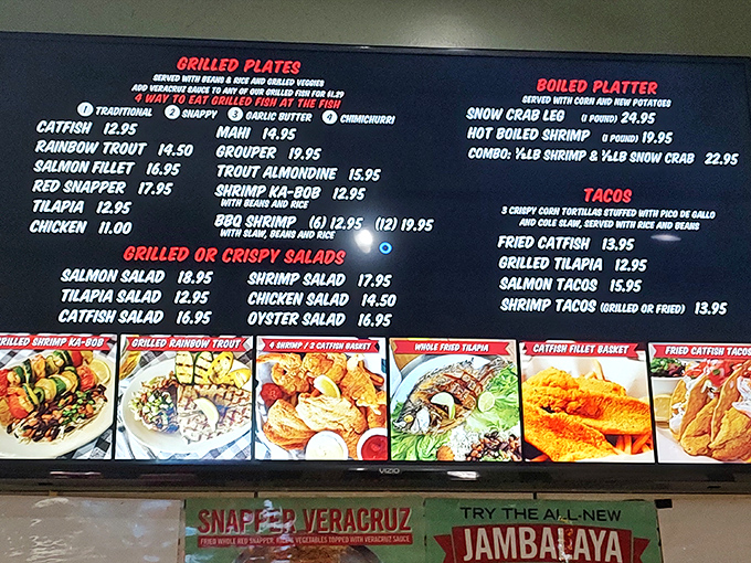 Decision paralysis has never been so delicious. The menu board's seafood lineup reads like a Gulf Coast greatest hits album.