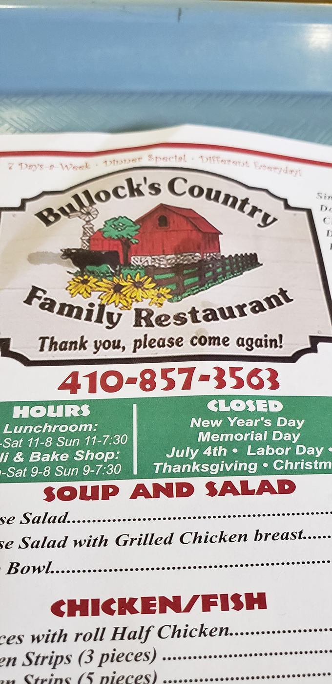 The menu promises "Dinner Special - Different Everyday!" - words that have launched a thousand detours for Maryland road-trippers seeking beefy salvation.