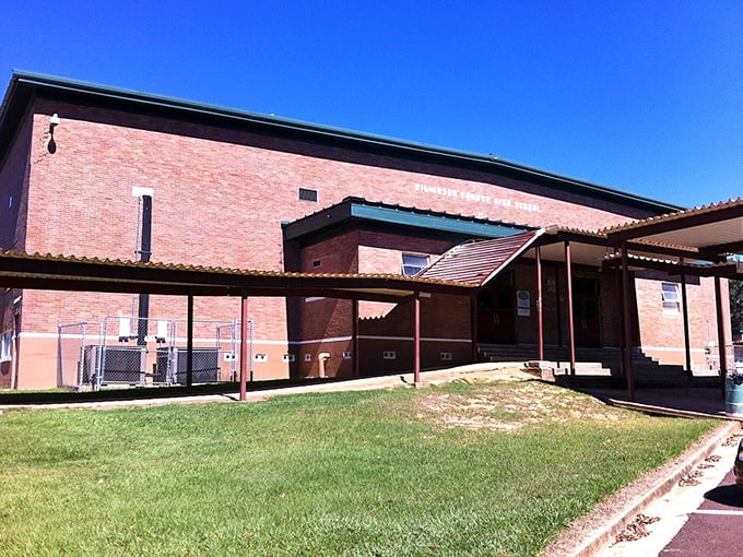 Even modest public buildings in Woodville maintain that distinctly Southern architectural identity, where function meets community pride.