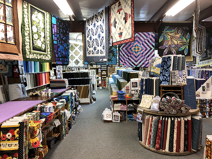 Suspended quilts showcase extraordinary craftsmanship, from geometric masterpieces to vibrant artistic expressions. Each one tells a different story through fabric and thread.