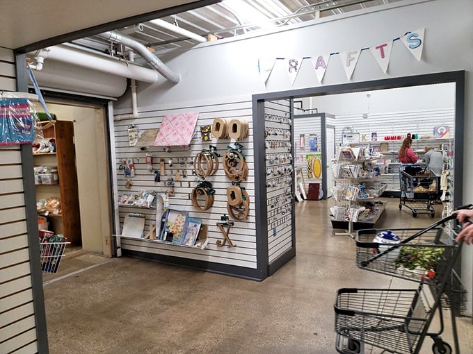 The crafts section: where someone else's abandoned hobby becomes your next weekend project. Those embroidery hoops are practically begging for a second chance.