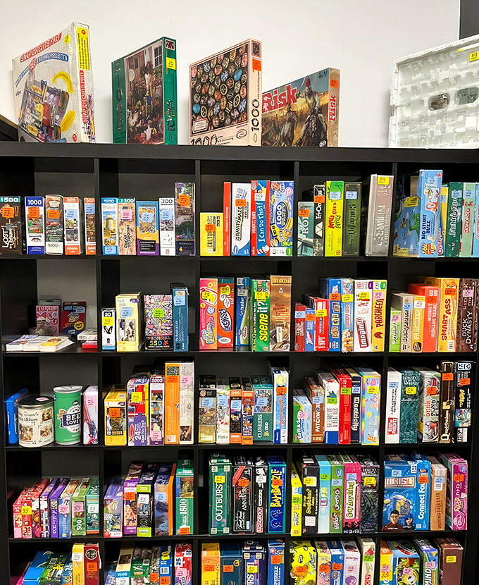 Board game heaven! From vintage classics to modern favorites, these shelves hold countless family game nights waiting to happen. Sorry not sorry for the Monopoly pun.
