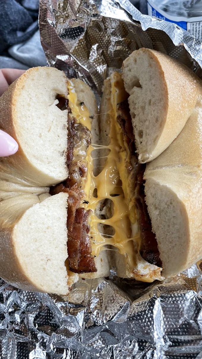 The breakfast sandwich in all its glory&mdash;where melty cheese meets crispy bacon in a dance that makes mornings worthwhile.