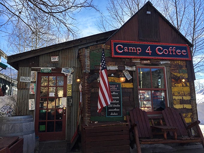 Camp 4 Coffee looks like it was cobbled together from mining camp leftovers. The rustic exterior houses liquid gold for morning adventurers.