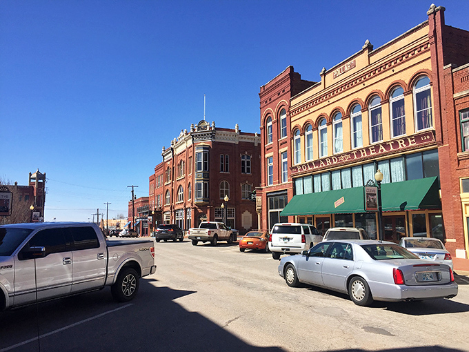 The Pollard Theatre anchors a street corner that hasn't changed its outfit since Oklahoma's territorial days. Broadway quality shows in small-town America.