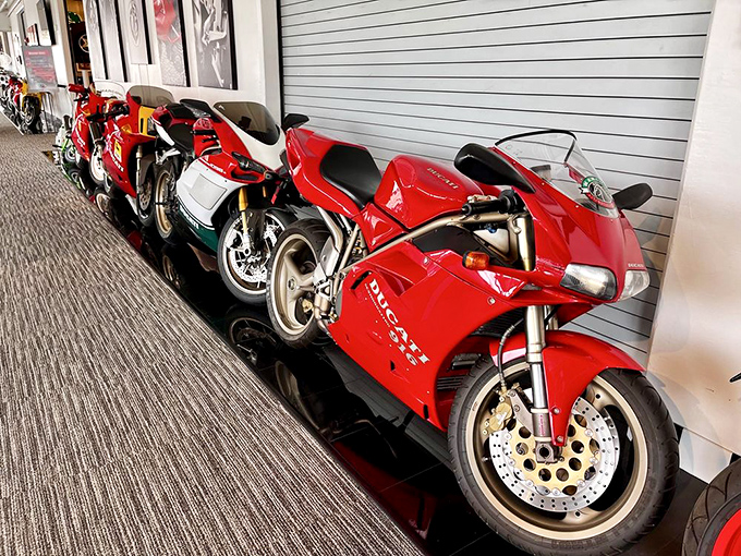 Ferrari's two-wheeled cousins line up in formation. These Ducatis are the Italian equivalent of supermodels &ndash; gorgeous, temperamental, and impossible to ignore.