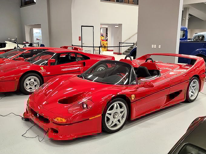 The legendary Ferrari F50 in its natural habitat: This Italian thoroughbred represents the pinnacle of 1990s supercar engineering—the closest thing to bringing Formula 1 to the street.
