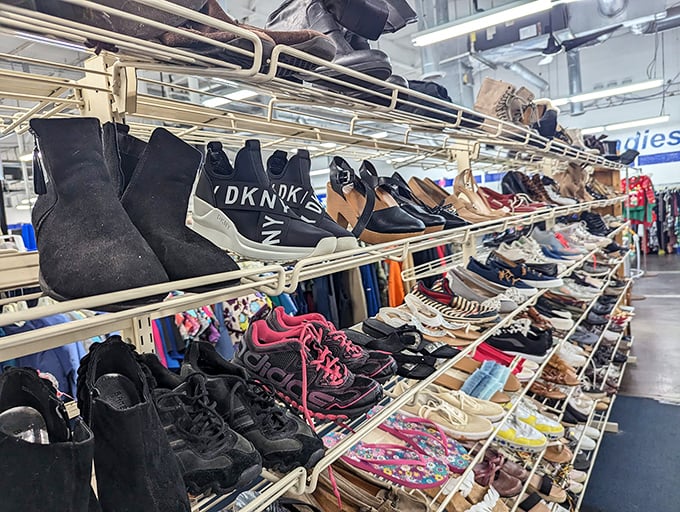 From stilettos to sneakers, this footwear fiesta has more sole than a James Brown concert. Your perfect pair awaits!