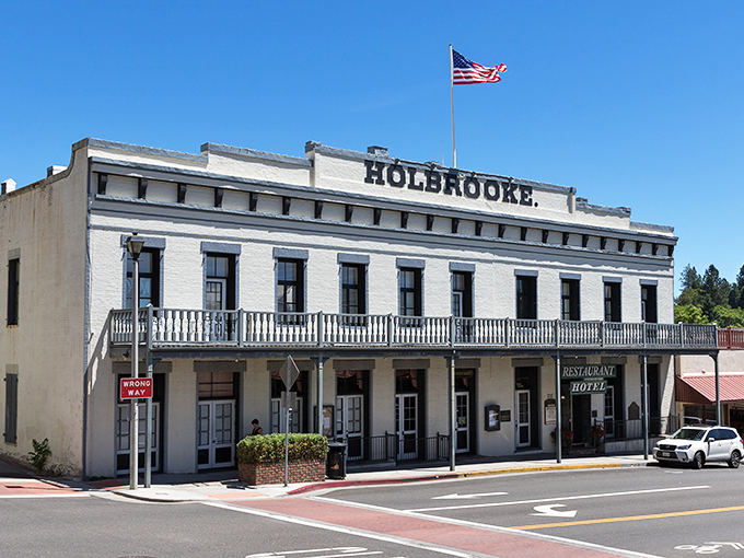 The historic Holbrooke Hotel has hosted everyone from presidents to prospectors, its white facade gleaming like the gold that built this town.