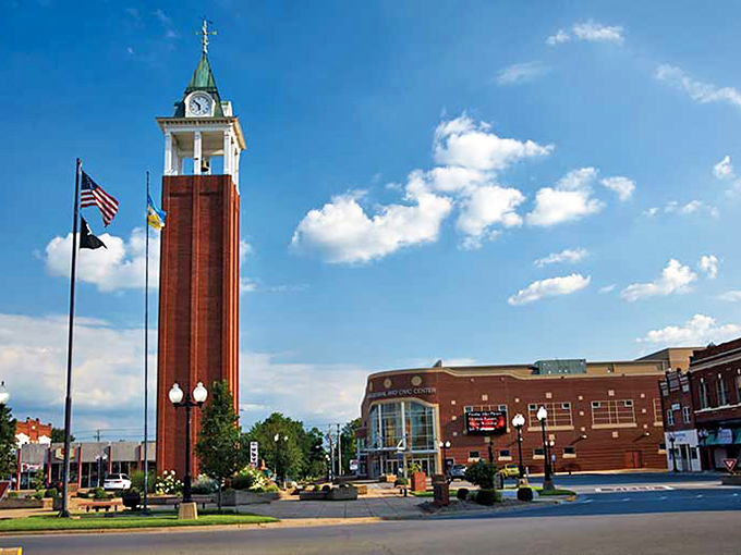 The iconic clock tower stands like Marion's exclamation point, a 100-foot testament to timekeeping that's witnessed countless first dates and homecomings.