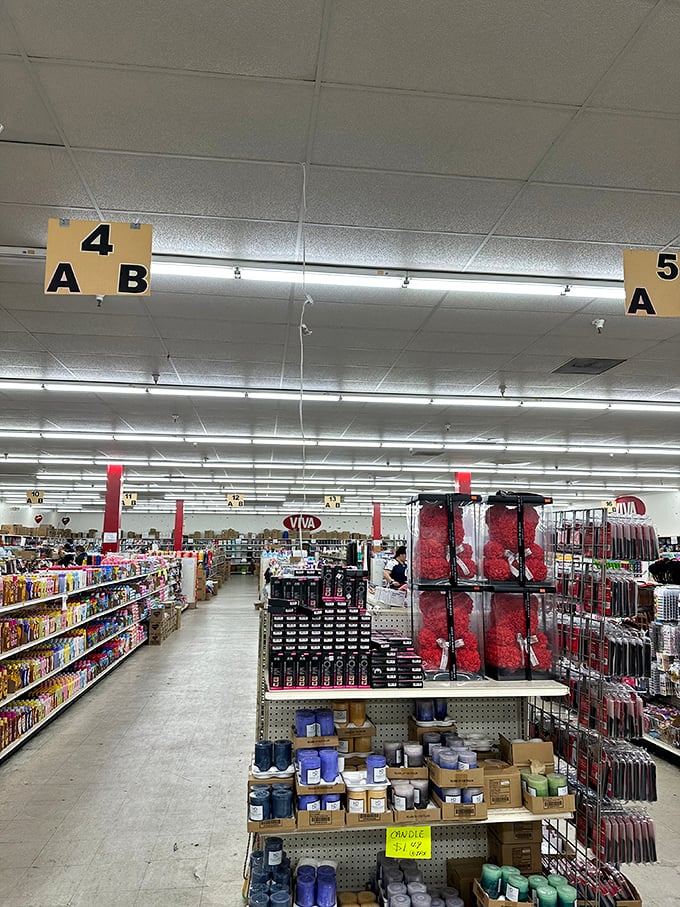 Navigate the store by the numbered signs hanging from above, a bargain hunter's constellation map to guide your discount journey.