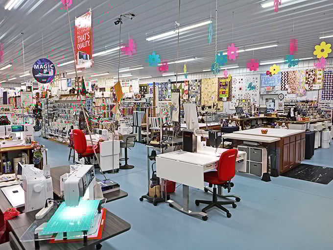 Imagine Disney World, but for quilters. The colorful displays and hanging samples create an immersive experience that makes even non-crafters feel the creative buzz.