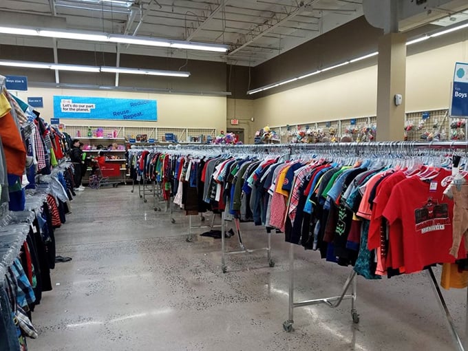 Rows upon rows of possibility. Each garment hanging here represents someone's past and someone else's future&mdash;fashion reincarnation at its finest.
