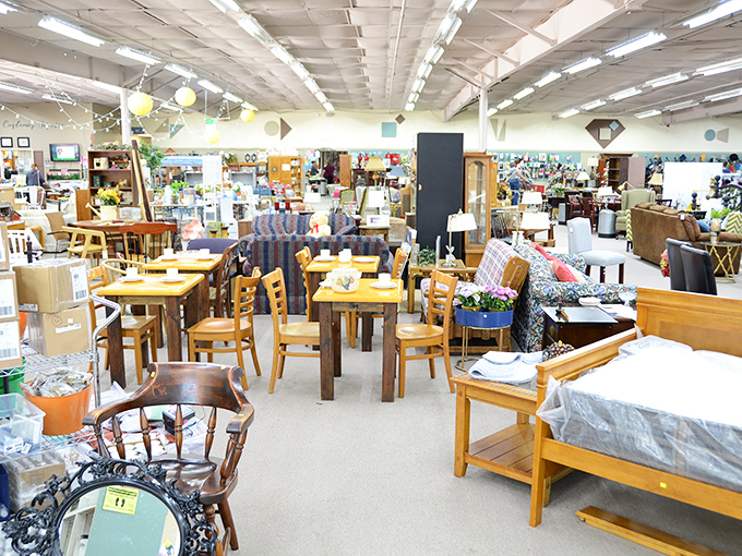 A furniture forest awaits inside, where dining sets and accent pieces create neighborhoods of possibility for your home.