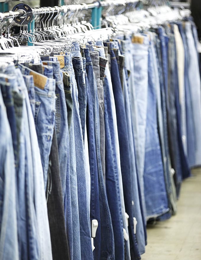 The denim rainbow—where someone else's "these don't fit anymore" becomes your "these were made for me."