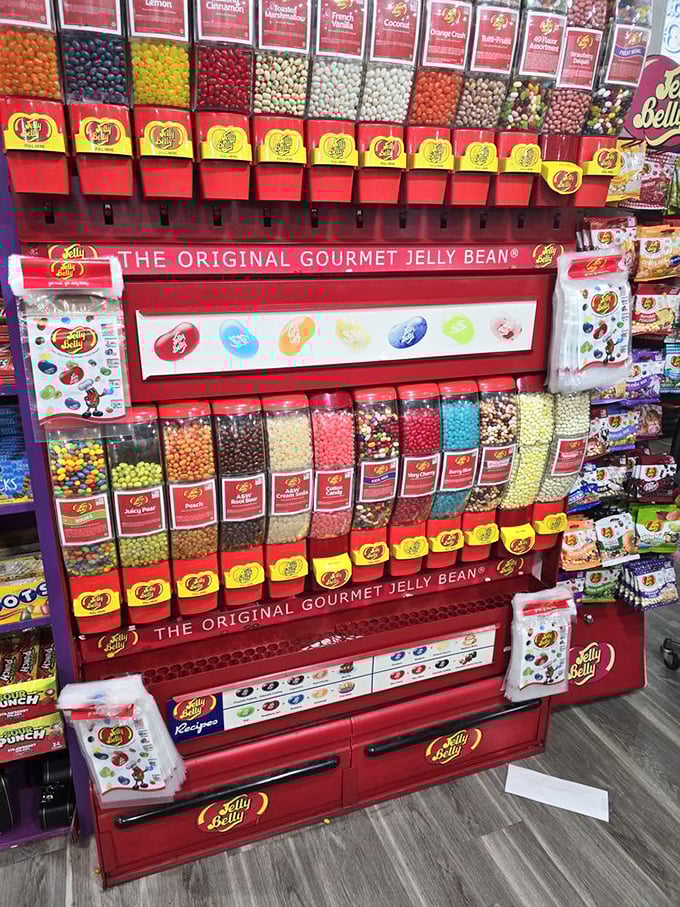 The Jelly Belly wall&mdash;where flavors range from champagne to dirt. It's like 49 tiny science experiments waiting to happen in your mouth.