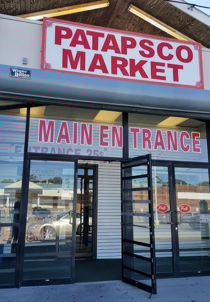 The gateway to bargain paradise beckons with its bold red lettering. Twenty-five cents for admission might be the best quarter you'll spend all week.