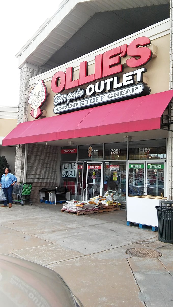 The entrance to bargain paradise, complete with the watchful cartoon Ollie himself &ndash; retail's answer to Willy Wonka.