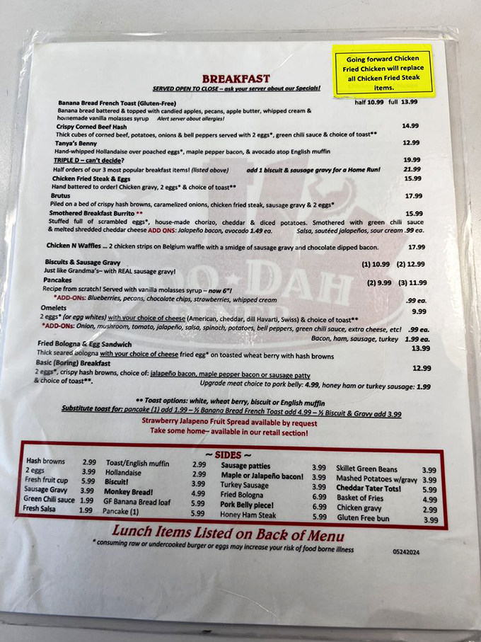 This menu isn't just a list of food—it's a roadmap to happiness. The "Triple D" option solves life's greatest morning dilemma: why choose one breakfast when you can have three?