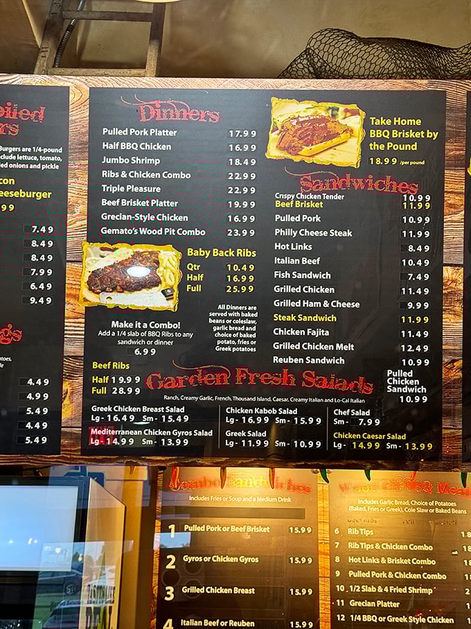 A menu that reads like poetry to meat lovers. Notice how your eyes instinctively gravitate toward "Beef Brisket" like it's calling your name?