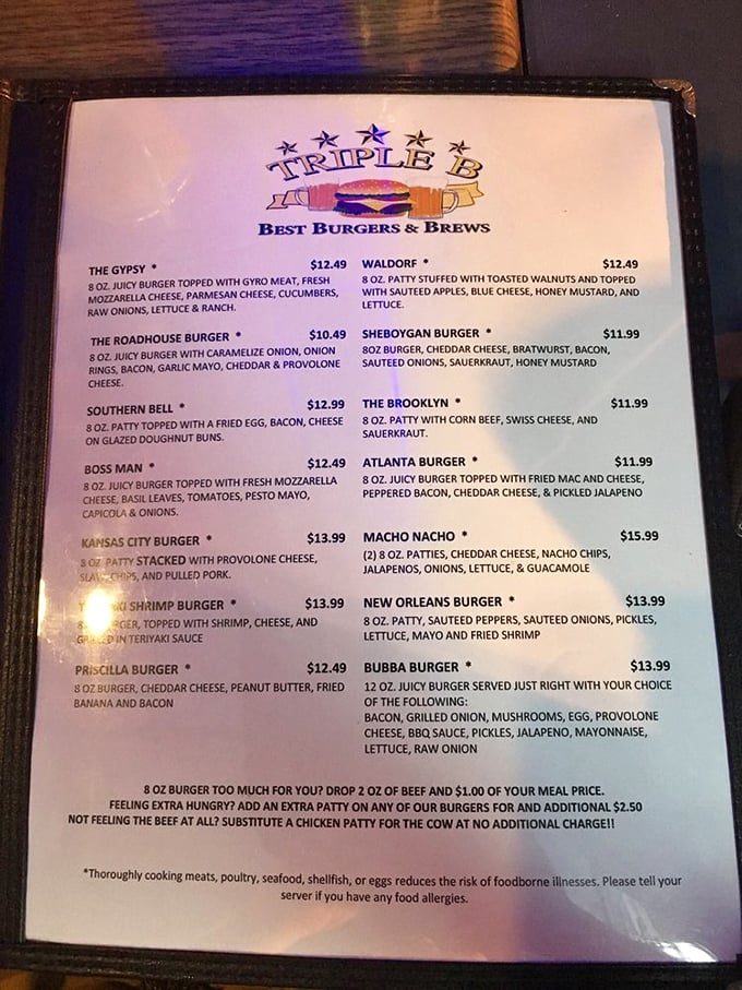 This menu isn't just a list&mdash;it's a roadmap to burger paradise. Each creation has a personality as distinct as the cities they're named after.