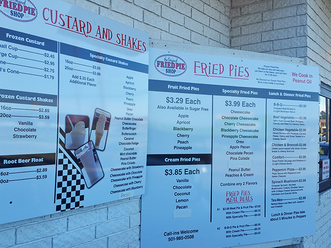 The menu board reads like a love letter to indulgence, with options ranging from fruit-filled treasures to savory pockets that redefine lunch.