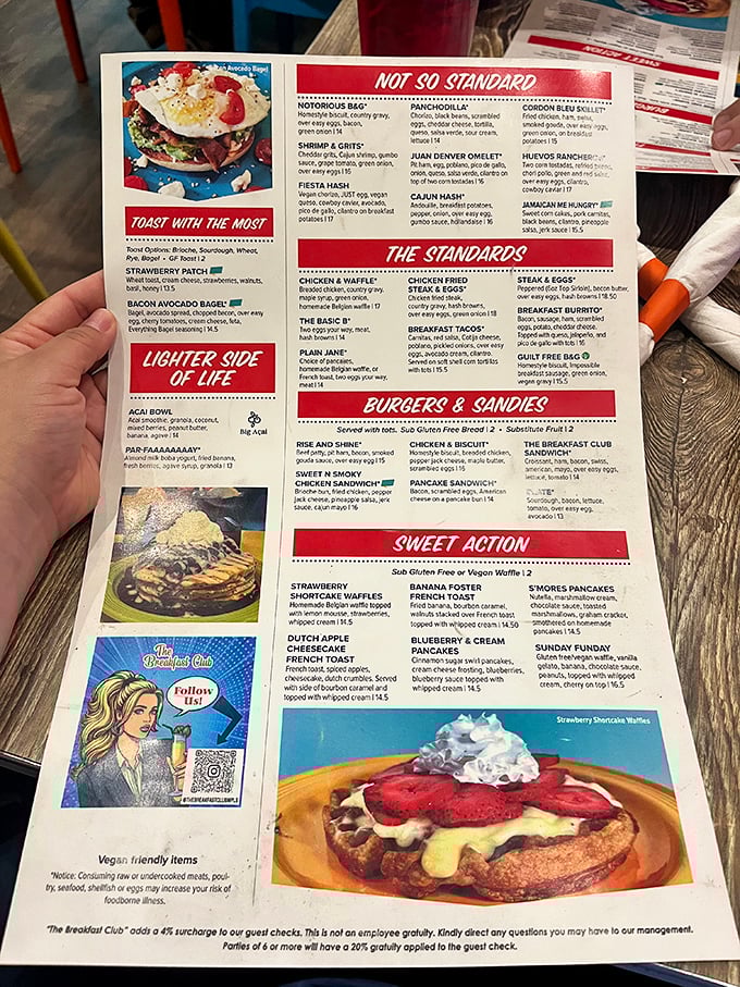 This menu isn't just offering food&mdash;it's presenting life choices. "Not So Standard" versus "The Standards" feels like the breakfast equivalent of choosing your own adventure.