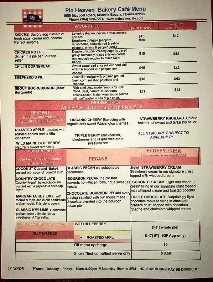 This menu isn't just a list&mdash;it's a roadmap to happiness. Each description reads like poetry for the pie-obsessed, promising flavor combinations that could make a pastry chef weep.