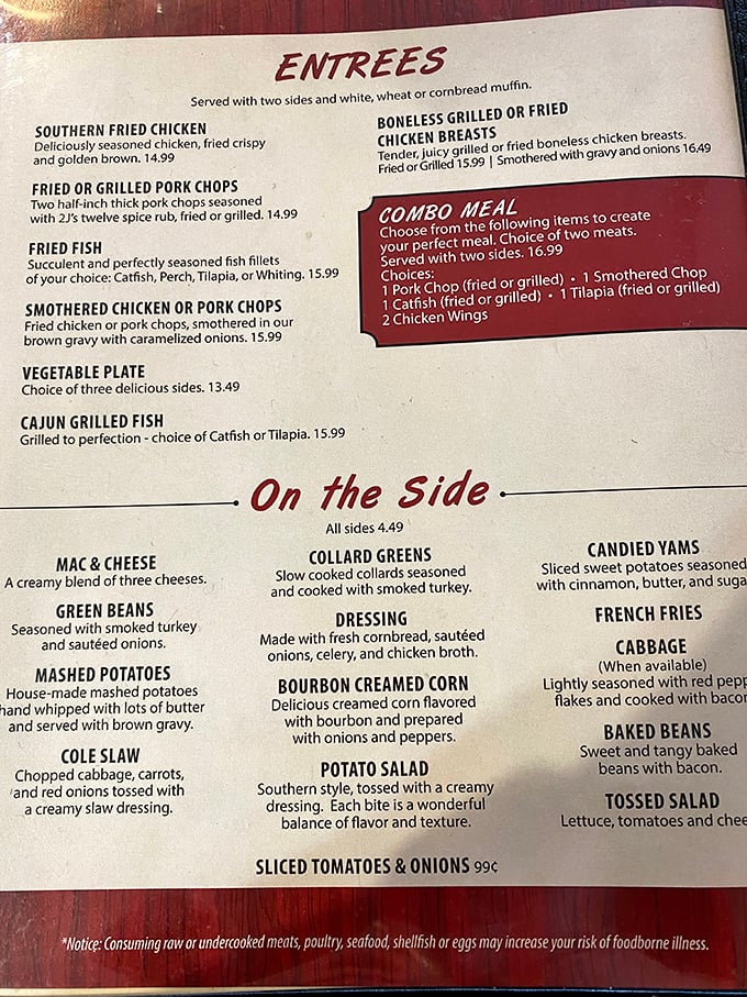 This menu isn't just a list of dishes&mdash;it's a roadmap to happiness. Each description promises a journey to soul food nirvana.