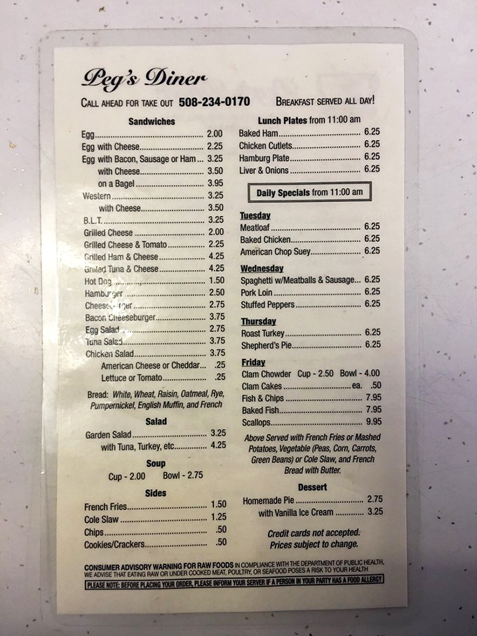 A menu where prices seem transported from another decade&mdash;when $2.00 could still buy happiness in the form of an egg sandwich.