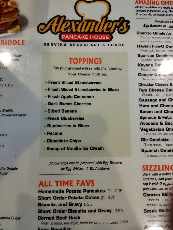 The menu reads like a love letter to breakfast enthusiasts&mdash;pancake toppings range from fresh berries to ice cream because life's too short for boring breakfasts.