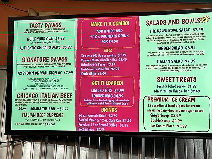 Decision paralysis has never been so delightful &ndash; the colorful menu board presents a United Nations of hot dog diplomacy with Chicago and signature specialties leading the charge.