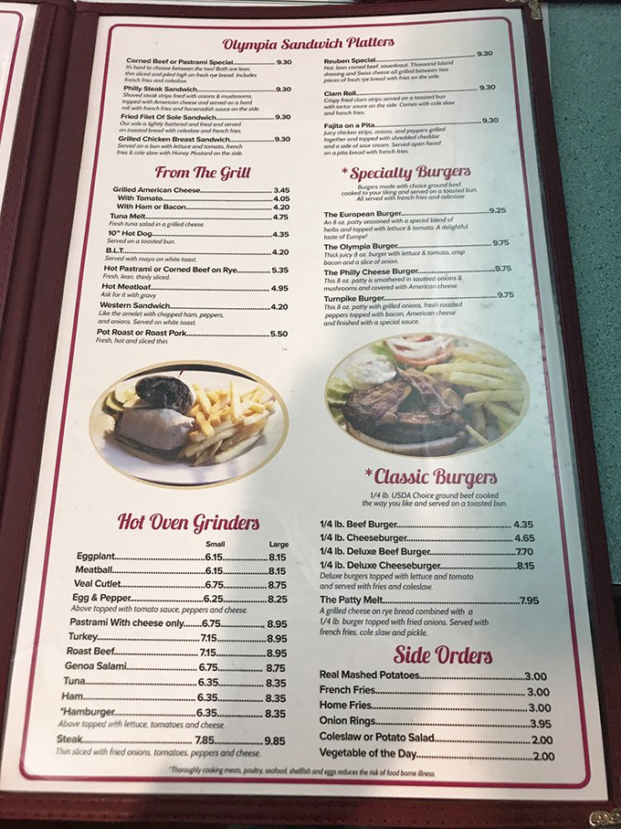 The menu reads like a love letter to American comfort food. Each laminated page promises satisfaction that no trendy small plate could ever deliver.