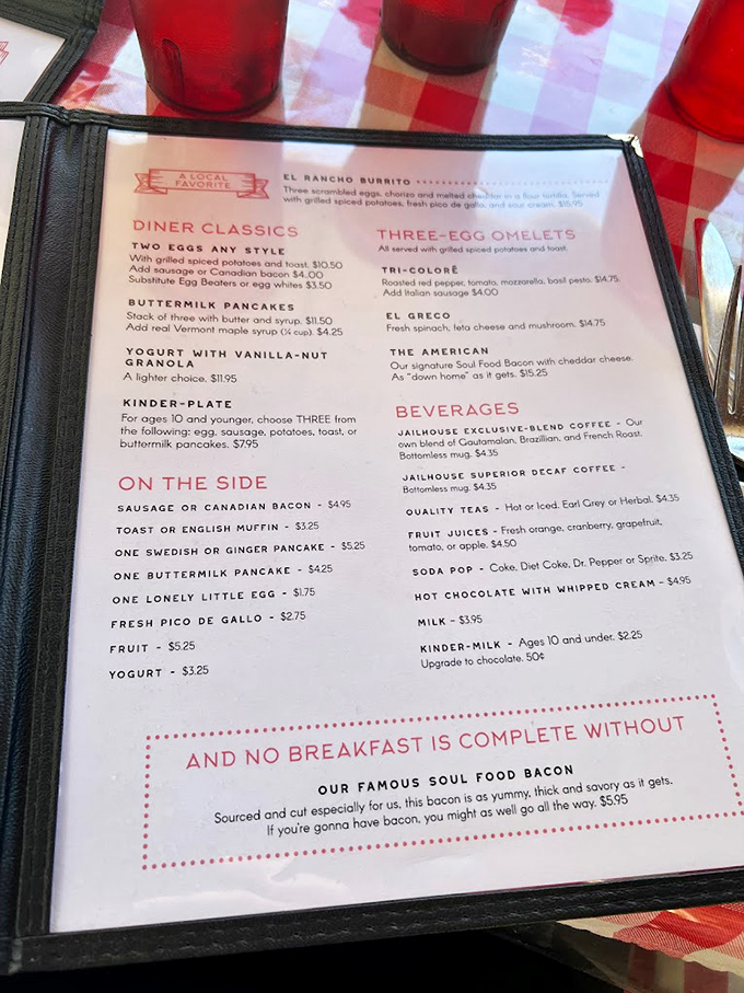 This menu isn't just a list of options&mdash;it's a declaration that breakfast deserves respect, especially when "Soul Food Bacon" gets its own special billing.