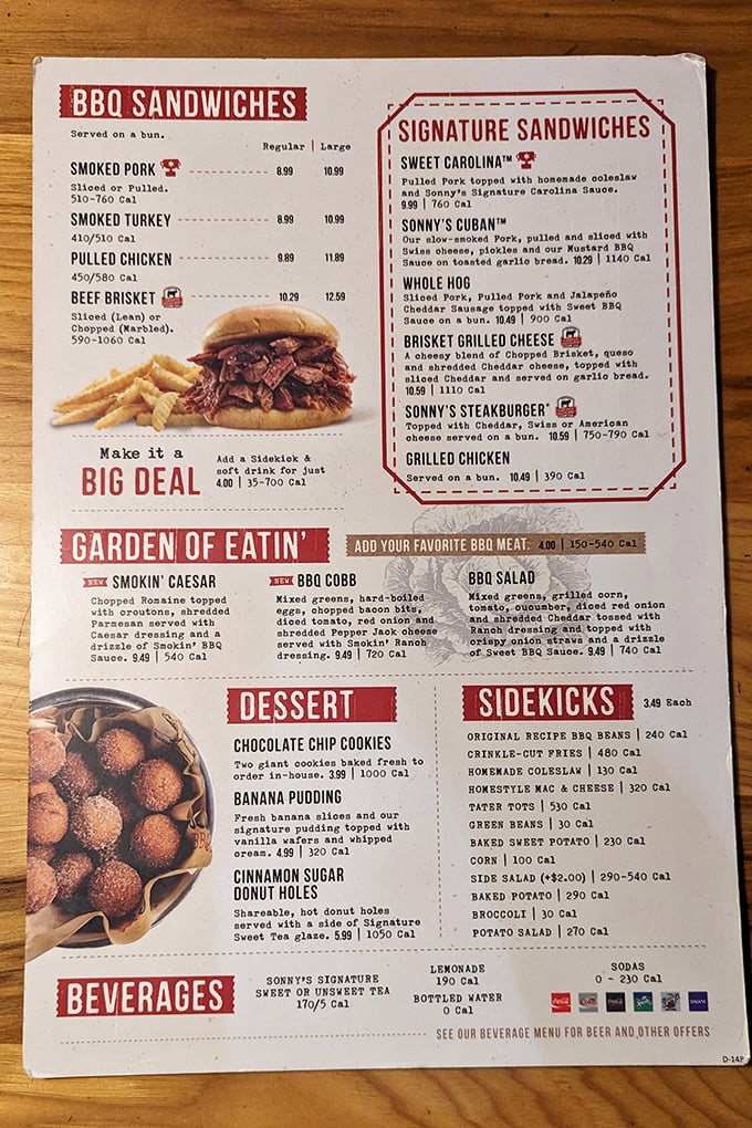 This menu isn't just a list of options—it's a roadmap to happiness. The "Garden of Eatin'" section is pure Florida wordplay genius.