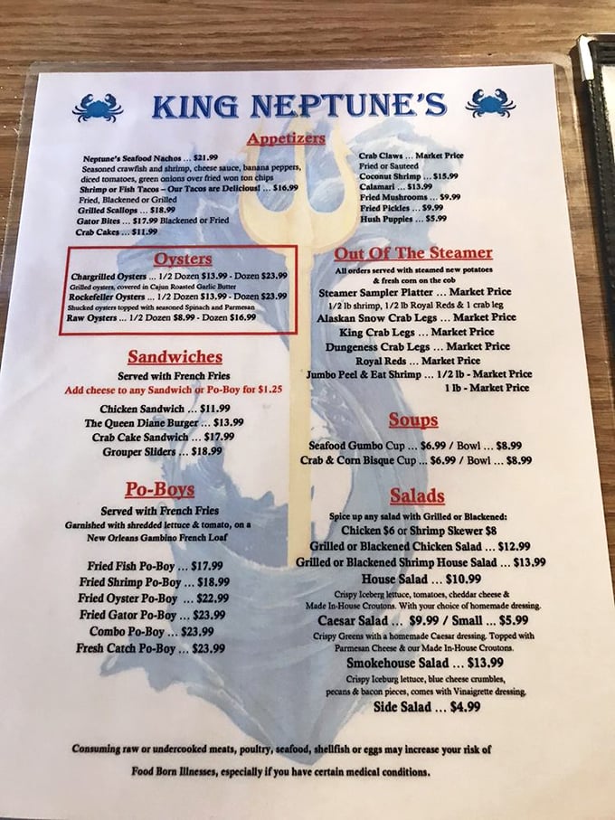 Behold, the treasure map of flavors! This menu is a siren song of seafood delights, tempting enough to make even Poseidon himself salivate.