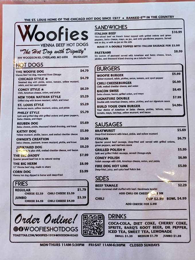 This menu isn't just a list&mdash;it's a roadmap to happiness. From Chicago Style to The Big Herm, each entry promises a different kind of joy.