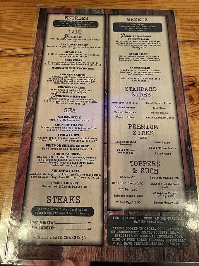 This isn't just a menu&mdash;it's a roadmap to happiness, with "Udderly the Best Meatloaf in the South" serving as your delicious North Star.