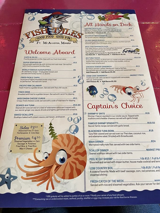 This isn't just a menu&mdash;it's a maritime treasure map. Each item promises a delicious adventure without requiring a captain's license.