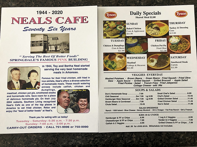 A menu that hasn't needed trendy updates because perfection was achieved decades ago. The daily specials tell stories of Arkansas tradition.