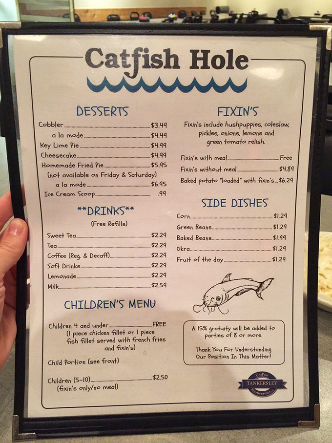 A menu that gets straight to the point: hushpuppies, fixins, and desserts that make dieting tomorrow's problem.