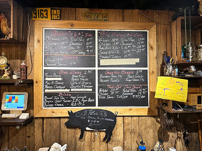 That chalkboard menu isn't just information&mdash;it's a roadmap to happiness. Each handwritten item represents hours of smoking dedication and flavor mastery.
