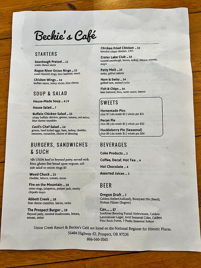 This menu isn't just a list of food&mdash;it's a roadmap to happiness with landmarks like "Fire on the Mountain" and "Huckleberry Pie." 