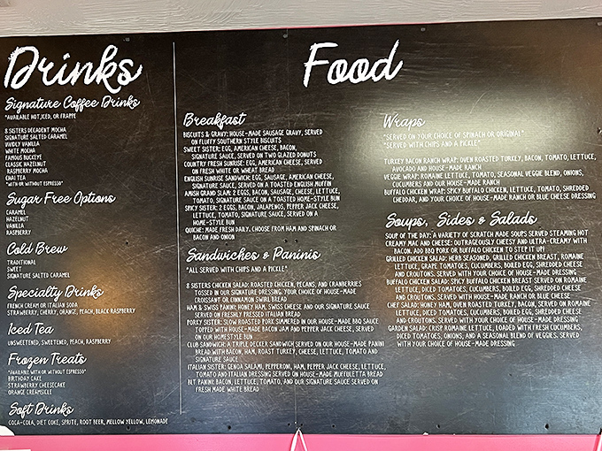 That menu board isn't just listing food&mdash;it's offering a roadmap to happiness, one baked good at a time.