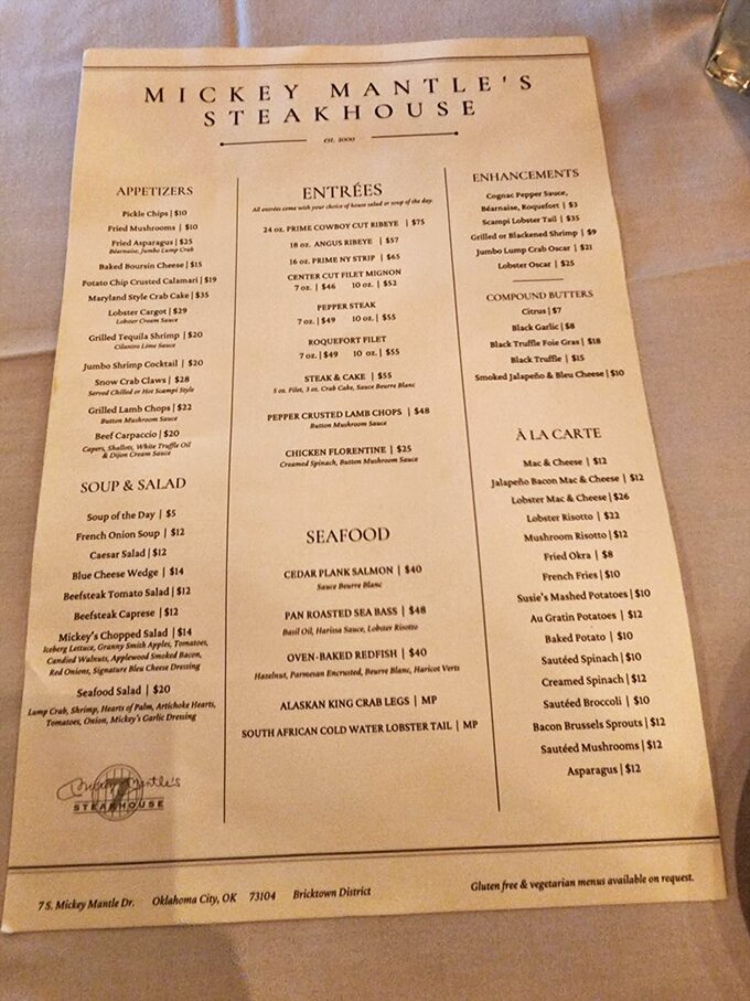 A menu that reads like poetry to carnivores. The prime rib alone has caused more road trips than summer vacation season.