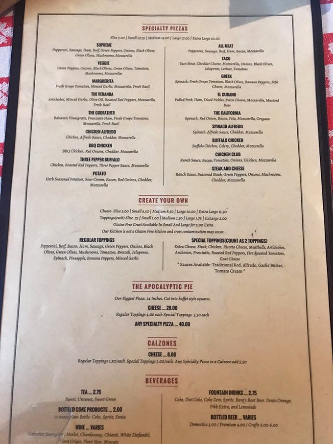 A menu that doesn't need fancy fonts or flowery descriptions&mdash;just honest pizza combinations that make decision-making the hardest part of your visit.