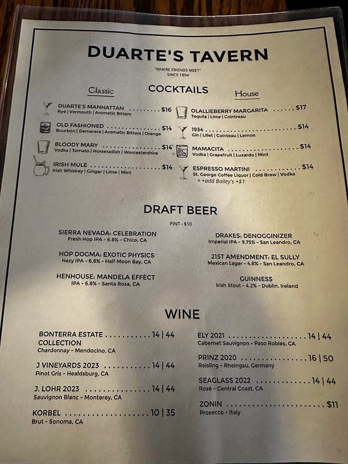 This isn't just a menu&mdash;it's a roadmap to happiness. The cocktail selection pays homage to local flavors, like the Olallieberry Margarita.