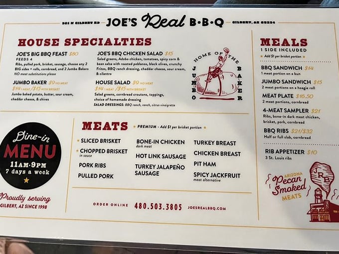 This menu isn't just a list of options&mdash;it's a roadmap to happiness. The "Pecan Smoked Meats" corner alone is worth framing.