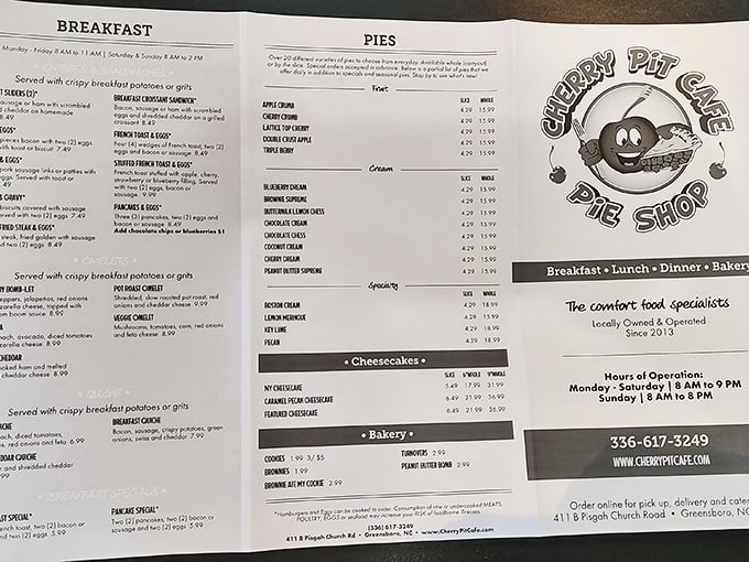 The menu that launched a thousand cravings. Notice how they wisely positioned "PIES" prominently&mdash;they know exactly why you made the pilgrimage.
