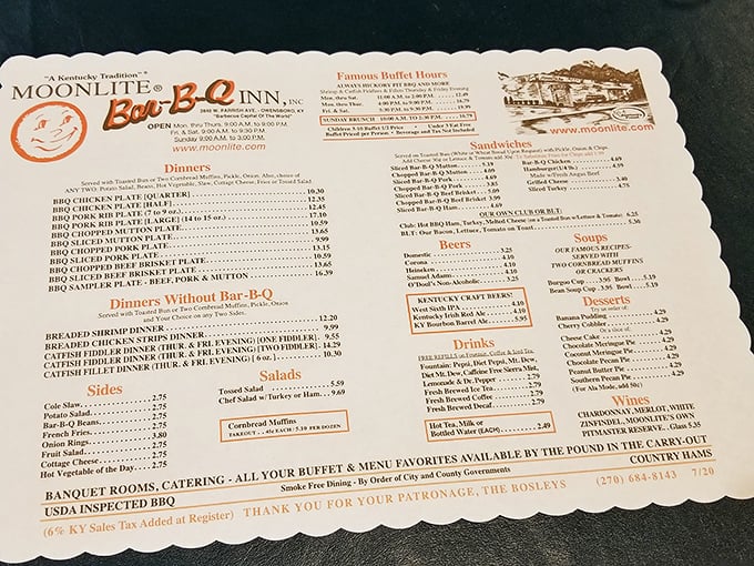 This menu isn't just a list&mdash;it's a roadmap to happiness. Notice how prominently mutton features, a Western Kentucky barbecue tradition.